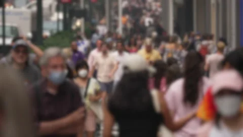 Crowd of people wearing mask masks walki... | Stock Video | Pond5