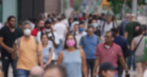 Crowd of people wearing mask masks walki... | Stock Video | Pond5