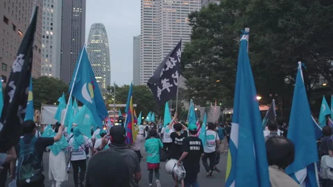 Crowd Of Rallyists Waving Flags While Wa... | Stock Video | Pond5