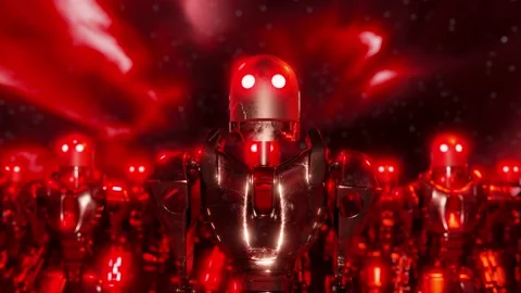 Crowd of robots with red eyes walking un... | Stock Video | Pond5