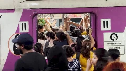 Crowd of Women Rush to Board Local Train... | Stock Video | Pond5