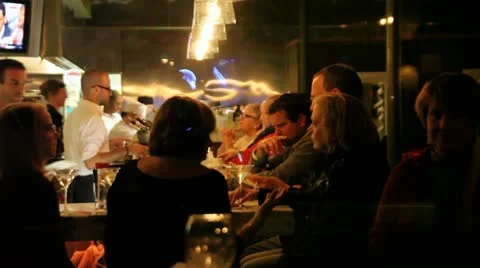 CROWDED BAR SCENE, PEOPLE TALKING, DRINK... | Stock Video | Pond5