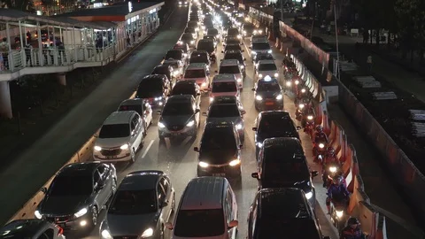 Crowded cars on highway in traffic jam | Stock Video | Pond5