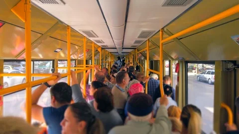 Crowded public transport , commuters usi... | Stock Video | Pond5
