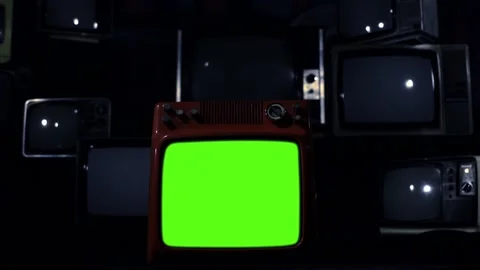 Crt Television Turning On Green Screen w... | Stock Video | Pond5