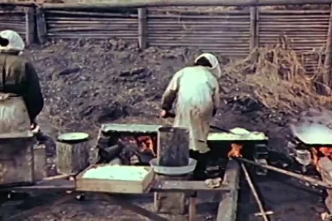 Crude method used to get salt from sea w... | Stock Video | Pond5