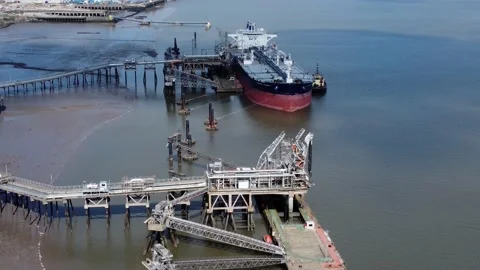 Crude oil tanker ship loading at refiner... | Stock Video | Pond5