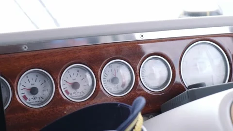 Cruise boat dashboard with round gauges | Stock Video | Pond5