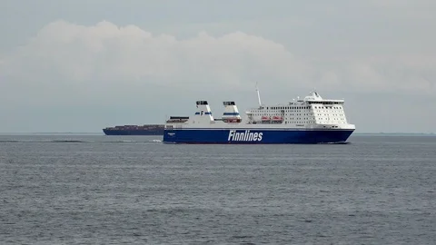 cruise ferry and container ship sailing ... | Stock Video | Pond5