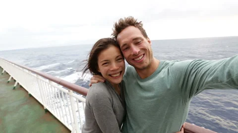 Cruise ship couple taking selfie photo | Stock Video | Pond5