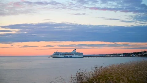 Cruise ship docking at Visby port with t... | Stock Video | Pond5