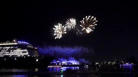 Cruise Ship Fireworks Stock Footage ~ Royalty Free Stock Videos | Pond5