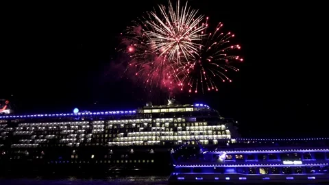 Cruise Ship Fireworks Stock Footage ~ Royalty Free Stock Videos | Pond5