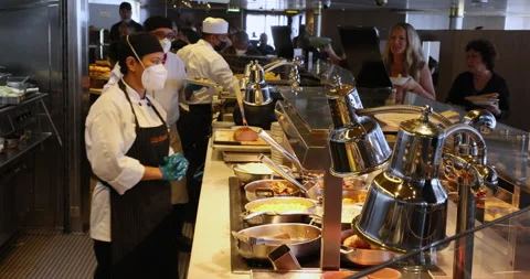 Cruise ship food buffet lunch passengers... | Stock Video | Pond5