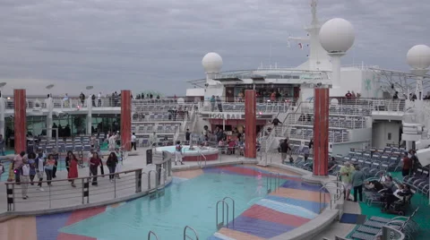 Cruise ship fun passenger by pool line d... | Stock Video | Pond5