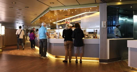 Cruise ship passengers food buffet line ... | Stock Video | Pond5