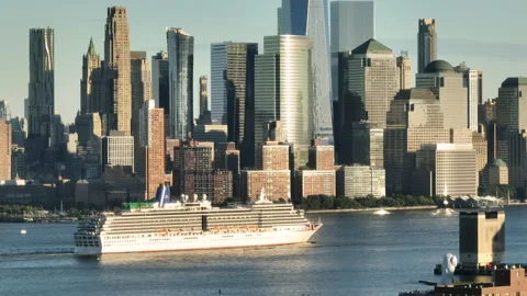 Cruise Ship Sailing on the Hudson River ... | Stock Video | Pond5