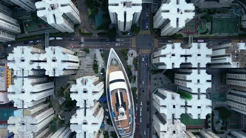 cruise ship shape shopping mall in the W... | Stock Video | Pond5