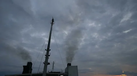 Cruise ship smoke stacks pollution smoke | Stock Video | Pond5