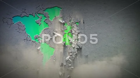 Crumbling Wall Revealing a World Map: Graphic #68808577
