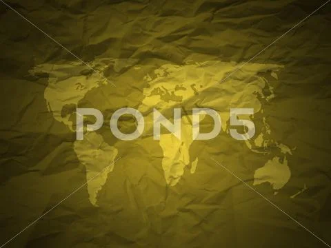Crumpled paper and world map gold Illustration #21260756