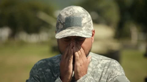 Crying emotions soldier man in military ... | Stock Video | Pond5