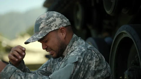 Crying emotions soldier man in military... | Stock Video | Pond5