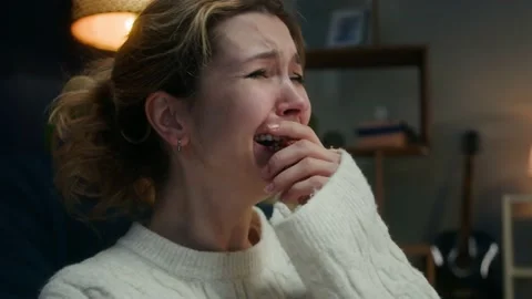 Crying woman close-up, portrait of scare... | Stock Video | Pond5