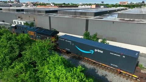 CSX, Amazon Prime branding on train cars... | Stock Video | Pond5