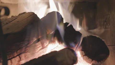 CU Burning fire In the fireplace. Clip ... | Stock Video | Pond5