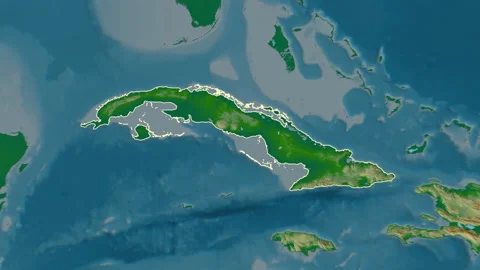 Cuba map - solid. Border. Physical. Labe... | Stock Video | Pond5