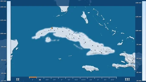 Cuba - precipitation, borders and cities | Stock Video | Pond5