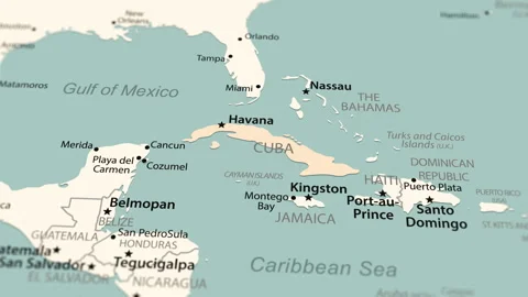 Cuba on the world map. Smooth map rotati... | Stock Video | Pond5