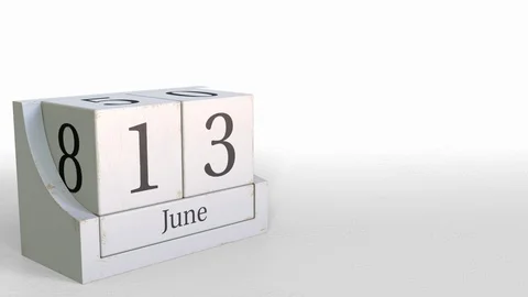 Cube calendar shows June 13 date. 3D ani... | Stock Video | Pond5