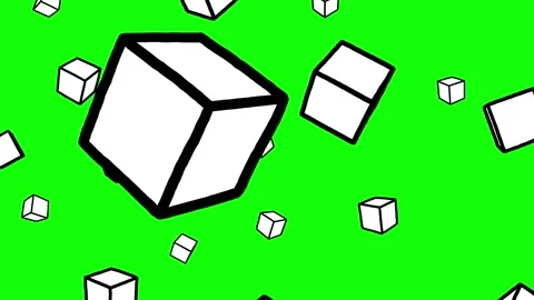 Cubes cartoon black and white flying | Stock Video | Pond5