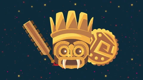culture aztec golden idol head animation | Stock Video | Pond5
