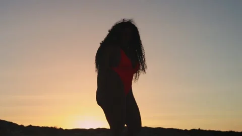 Curly black woman on beach. Plus size mo... | Stock Video | Pond5