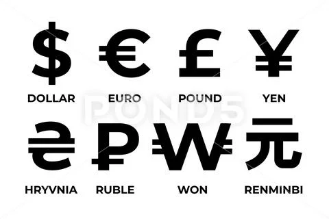Currency symbols. Dollar euro pound yen ruble Graphic 162756669