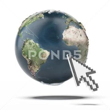 Cursor and Globe. Earth map provided by NASA: Graphic #84600869