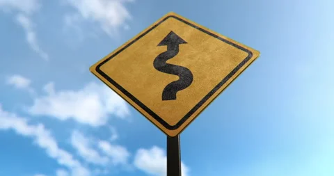 Curves Ahead Sign in a 3D animation | Stock Video | Pond5