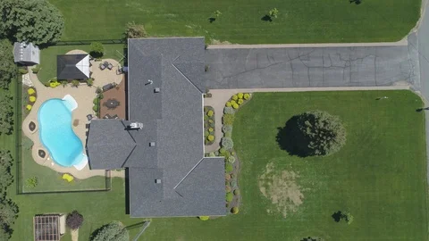 custom backyard pool bird's eye view aer... | Stock Video | Pond5