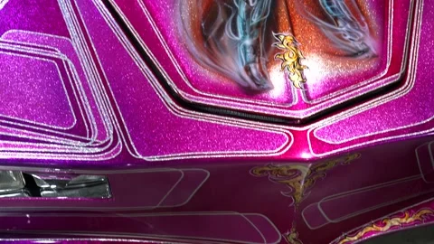 custom metal flake lowrider hood mural | Stock Video | Pond5