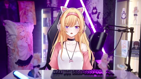 Cute 2D anime gamer girl vtuber streamer... | Stock Video | Pond5