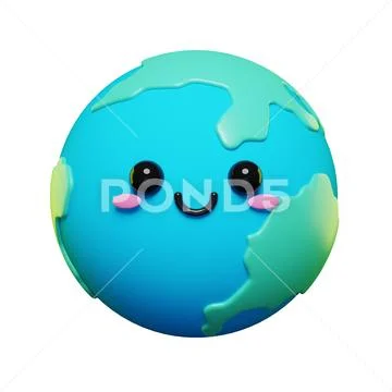 Cute and adorable 3d Earth emoji character emoticons. 3d cartoon Earth ...