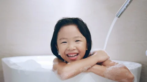 Cute Asian Girl Take Bath | Stock Video | Pond5