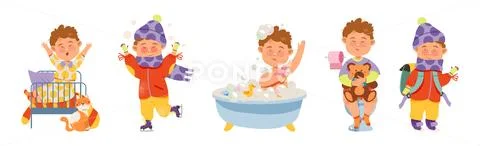 Cute Boy Daily Routine and Schedule Vector Set ~ Clip Art #264521955