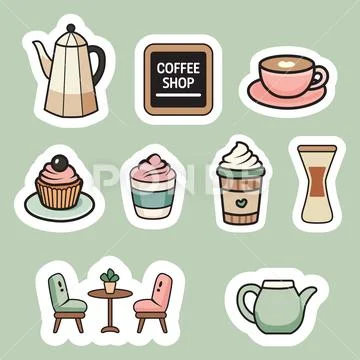 Cute Cafe Vector Clip Art Set of Elements: Graphic #295820545