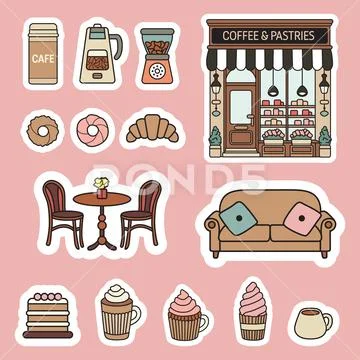Cute Cafe Vector Clip Art Set of Elements Illustration #295820552