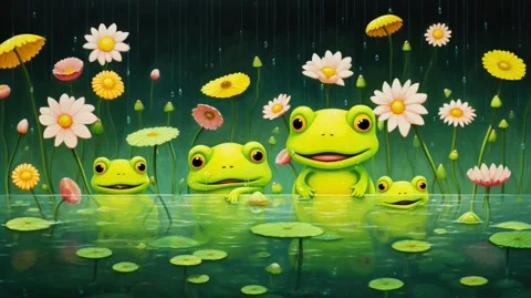 Cute Cartoon Frogs with Flowers Backgrou... | Stock Video | Pond5
