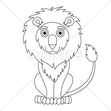 Cute cartoon lion with fluffy mane and kind muzzle, coloring book ...